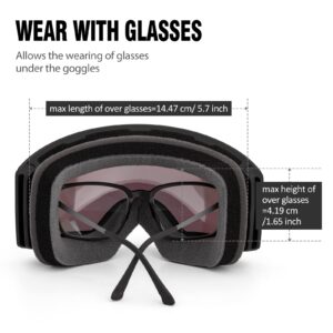 COPOZZ Magnetic Snowboard Goggles OTG - Adult Ski Glasses Snow Goggle, Frameless, Interchangeable Lens, 100% UV Protection