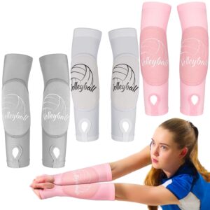 yinder 3 pairs sports volleyball arm sleeves for youth volleyball wrist guard protection pads and thumbhole(small,gray, white, pink)