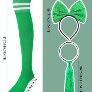 5 Pcs St Patrick' S Day Costume Accessories Set Includes Green High Socks Green Bow Headband Y Shape Suspenders Neck Tie Gree Bow Tie for Women Men St.Patrick's Day Decoration Party Supplies