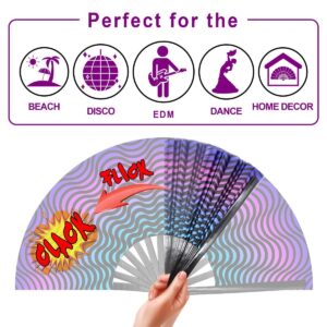 OMyTea Rave Hand Fan Foldable for Women/Men/Drag Queen - Large Clack Festival Folding Hand Fan - for EDM, Music Festival, Event, Party, Dance, Performance (Neon Trippy)