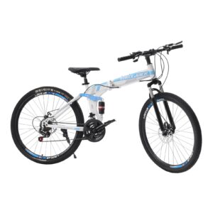 cncest 26" mountain bike,folding bicycle for women and men,front and rear disc brakes,21 speed changes,full suspension,adjustable saddle 80-95cm/ 31.5-37.4in