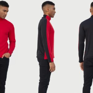 Men Slim Fit Lightweight Long Sleeve Pullover Top Turtleneck T-Shirt(Red & Black,2XL)