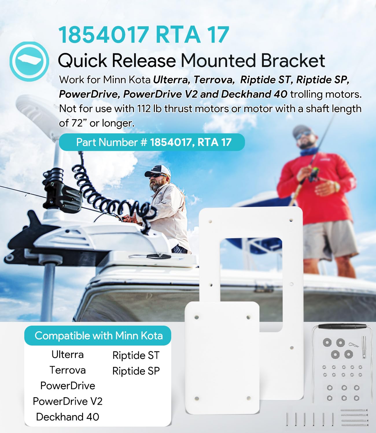 For Minn Kota 1854017 Quick Release Bracket RTA-17 For Terrova, Ulterra, PowerDrive, Deckhand 40, Riptide ST SP Trolling Motor, Composite Electric Steer Trolling Motor Bracket Motor Mount Plate, White