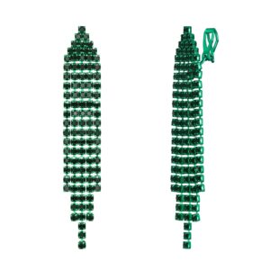 elequeen austrian crystal chandelier tassel earrings linear drop clip-on earrings for women wedding bridal party green green-tone