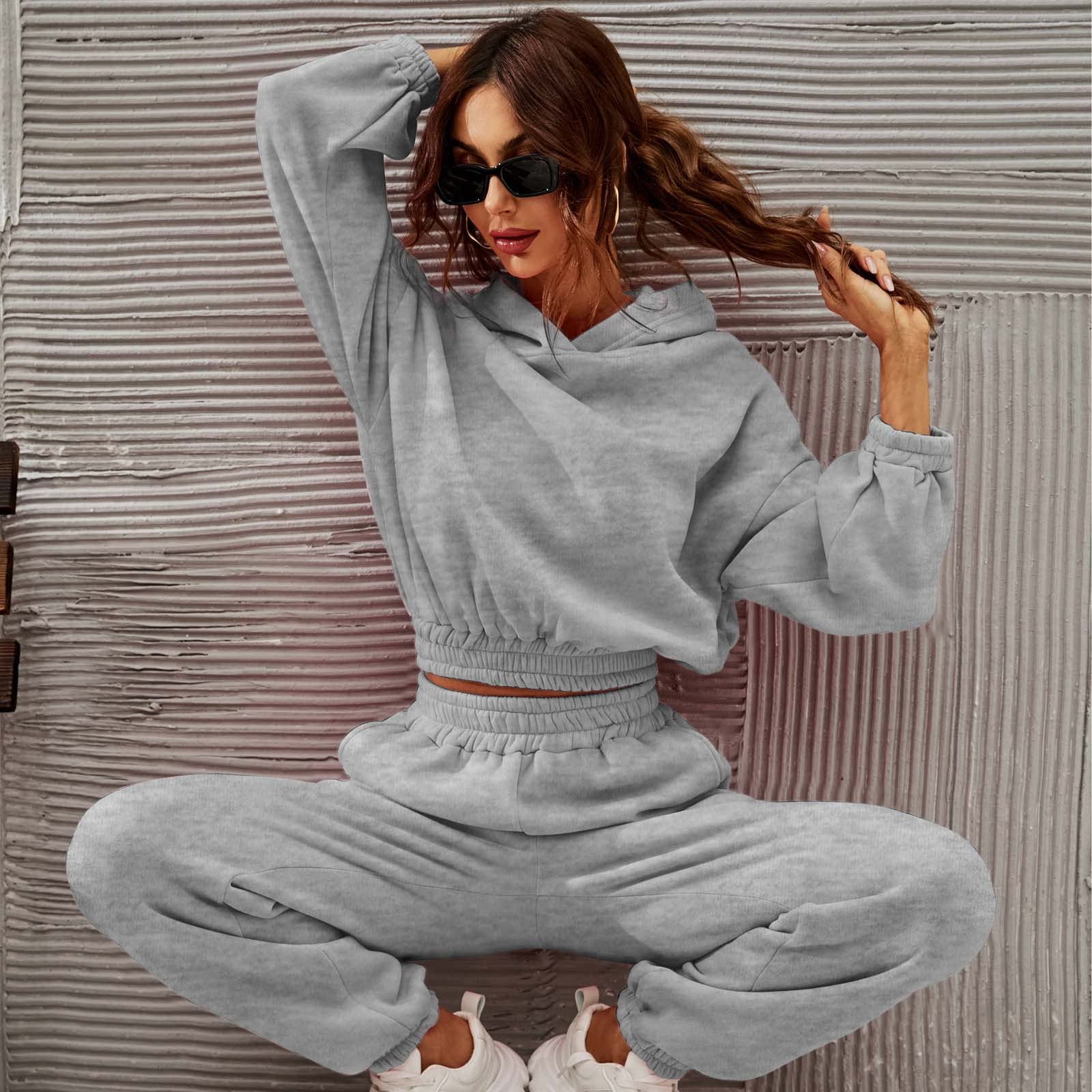 Women's Fashion 2 Piece Outfits Set Casual Sweatsuit Pullover Hoodie Jogger Pants Winter Warm Sport Workout Set