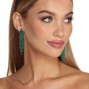 EleQueen Austrian Crystal Chandelier Tassel Earrings Linear Drop Clip-on Earrings for Women Wedding Bridal Party Green Green-Tone