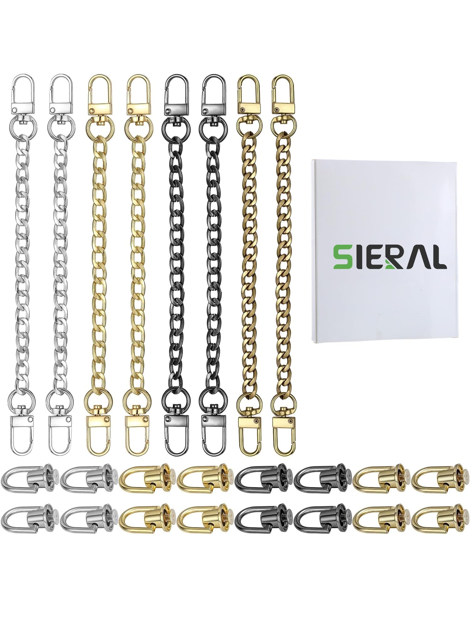 24 Pcs Purse Chain Strap D Ring Rivets Set Flat Purse Strap Extender Replacement Crossbody Chain Metal D Ring Stud Screw Post Head Buttons Handbag Chains Accessories for DIY Wallet Shoulder Bag