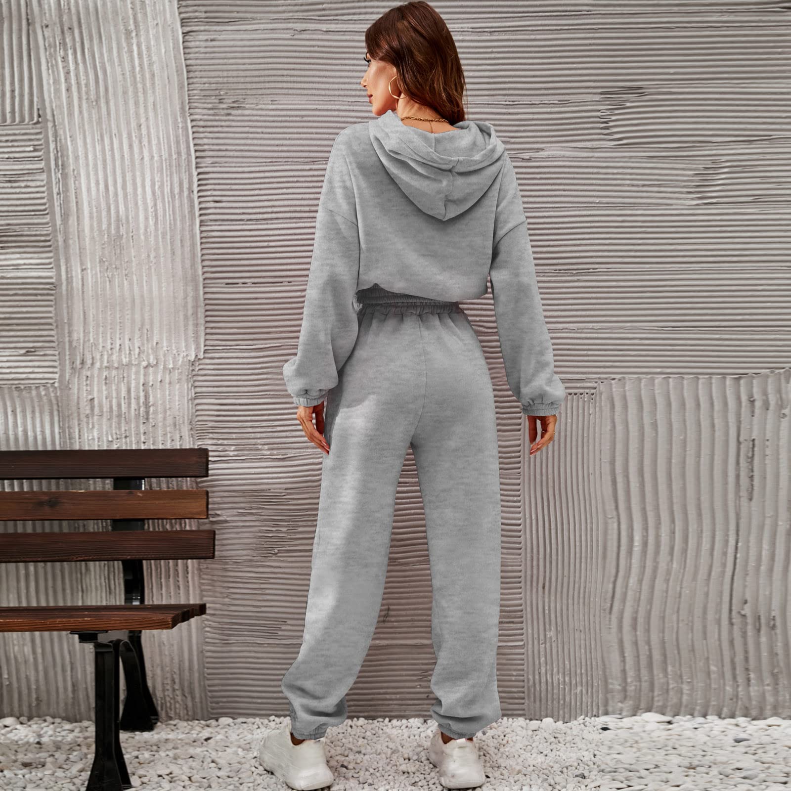 Women's Fashion 2 Piece Outfits Set Casual Sweatsuit Pullover Hoodie Jogger Pants Winter Warm Sport Workout Set