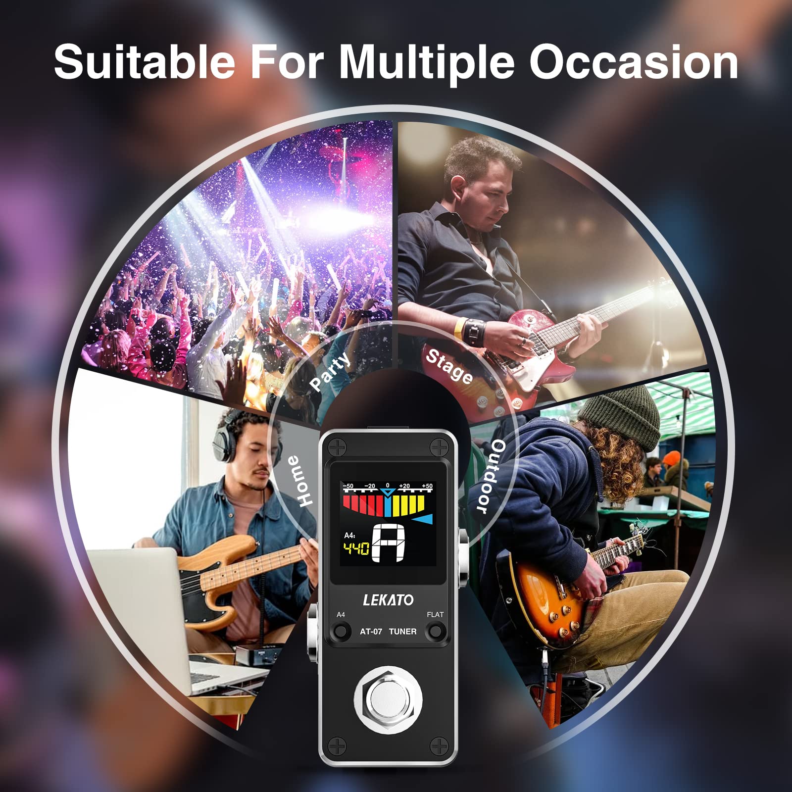 LEKATO Guitar Tuner Pedal with True Bypass, Chromatic Tuner Pedal for Electric Guitar and Bass, Color Display Tuning Pedal with Mute, Pitch and Flat Tuning