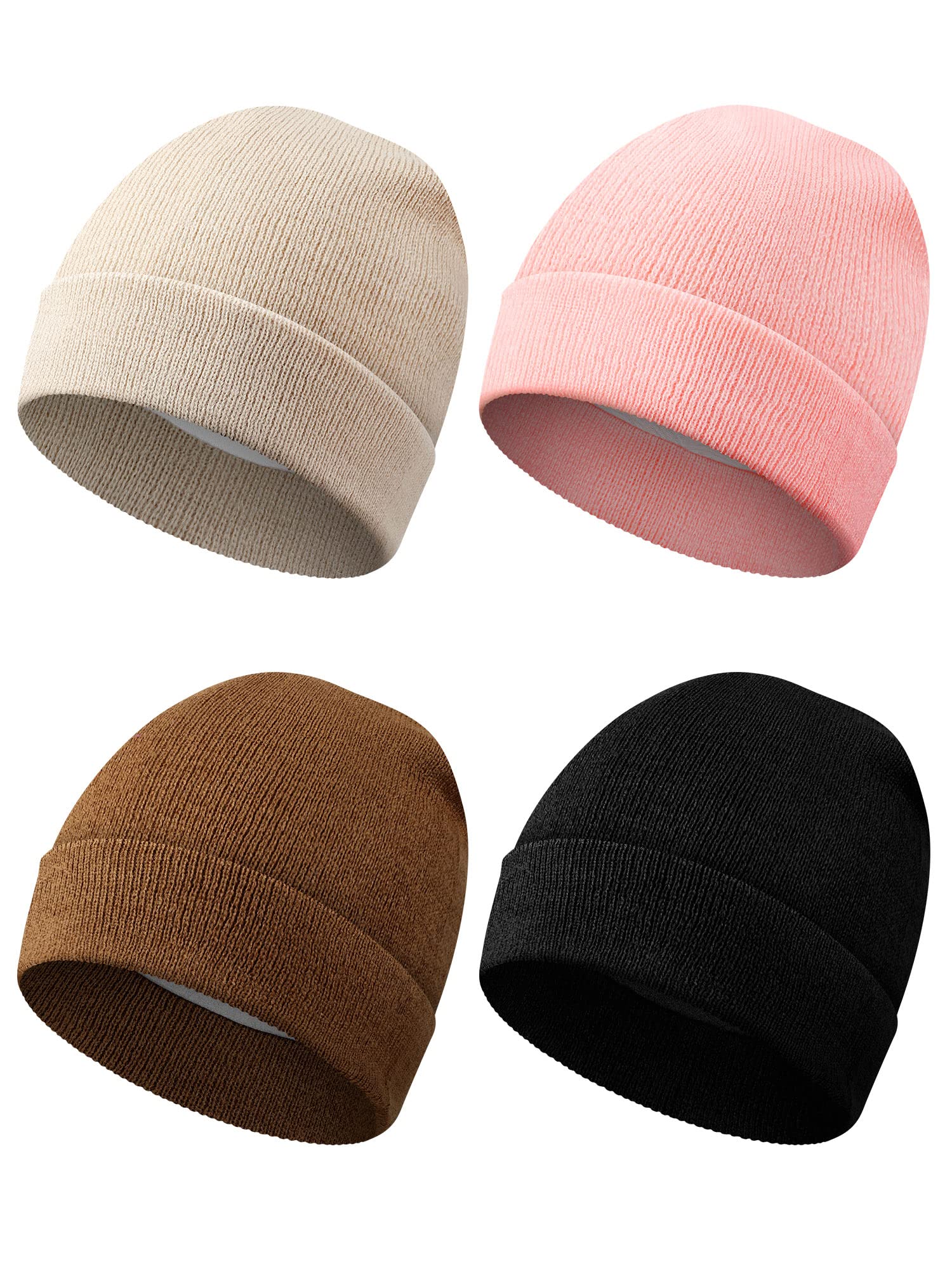 Winter Satin Lined Beanie Hat Silk Lined Beanies Cuffed Skull Hat Knitted Watch Hat (Black, Beige, Caramel, Pink)