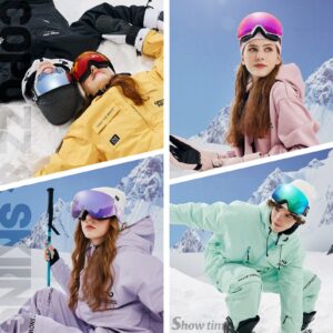 COPOZZ Magnetic Snowboard Goggles OTG - Adult Ski Glasses Snow Goggle, Frameless, Interchangeable Lens, 100% UV Protection