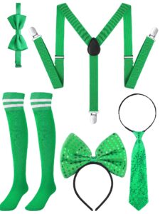 5 pcs st patrick' s day costume accessories set includes green high socks green bow headband y shape suspenders neck tie gree bow tie for women men st.patrick's day decoration party supplies