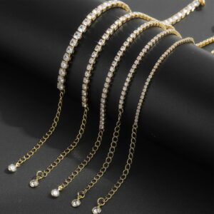 5 PCS Gold Bracelets for Women Teen Girls, 14K Real Gold Plated Adjustable Cubic Zirconia Dainty Tennis Anklet Bracelets Pack, Classic Bracelets Aesthetic Jewelry for Gift