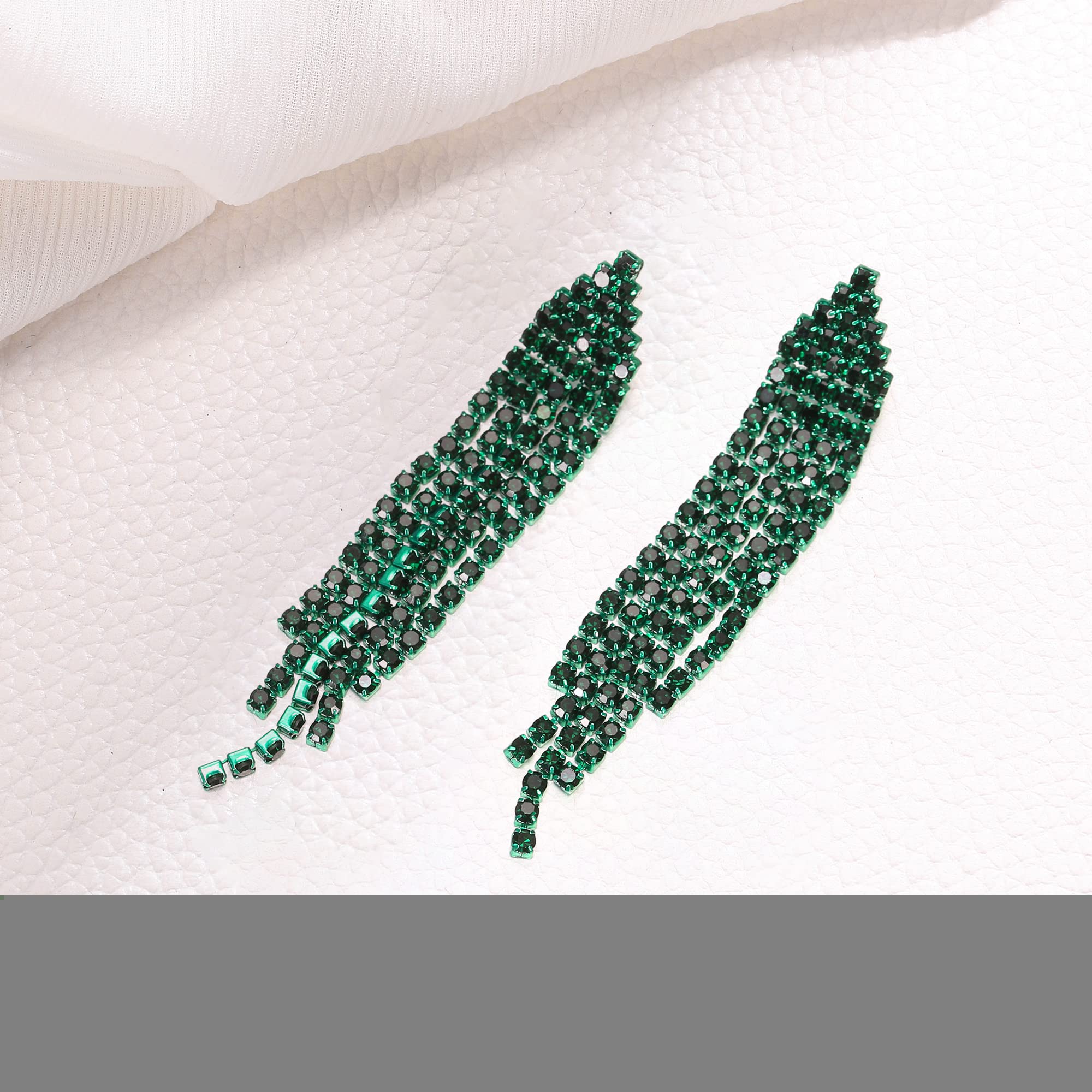 EleQueen Austrian Crystal Chandelier Tassel Earrings Linear Drop Clip-on Earrings for Women Wedding Bridal Party Green Green-Tone