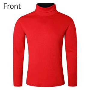 Men Slim Fit Lightweight Long Sleeve Pullover Top Turtleneck T-Shirt(Red & Black,2XL)