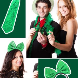 5 Pcs St Patrick' S Day Costume Accessories Set Includes Green High Socks Green Bow Headband Y Shape Suspenders Neck Tie Gree Bow Tie for Women Men St.Patrick's Day Decoration Party Supplies