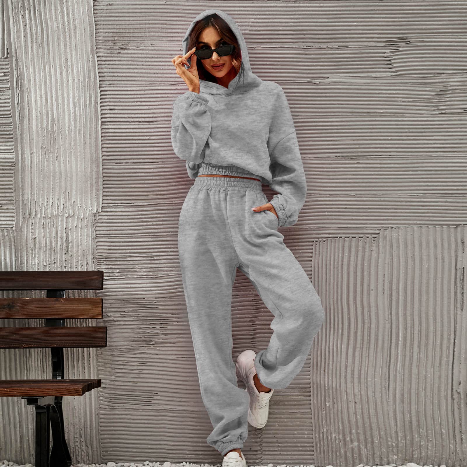 Women's Fashion 2 Piece Outfits Set Casual Sweatsuit Pullover Hoodie Jogger Pants Winter Warm Sport Workout Set