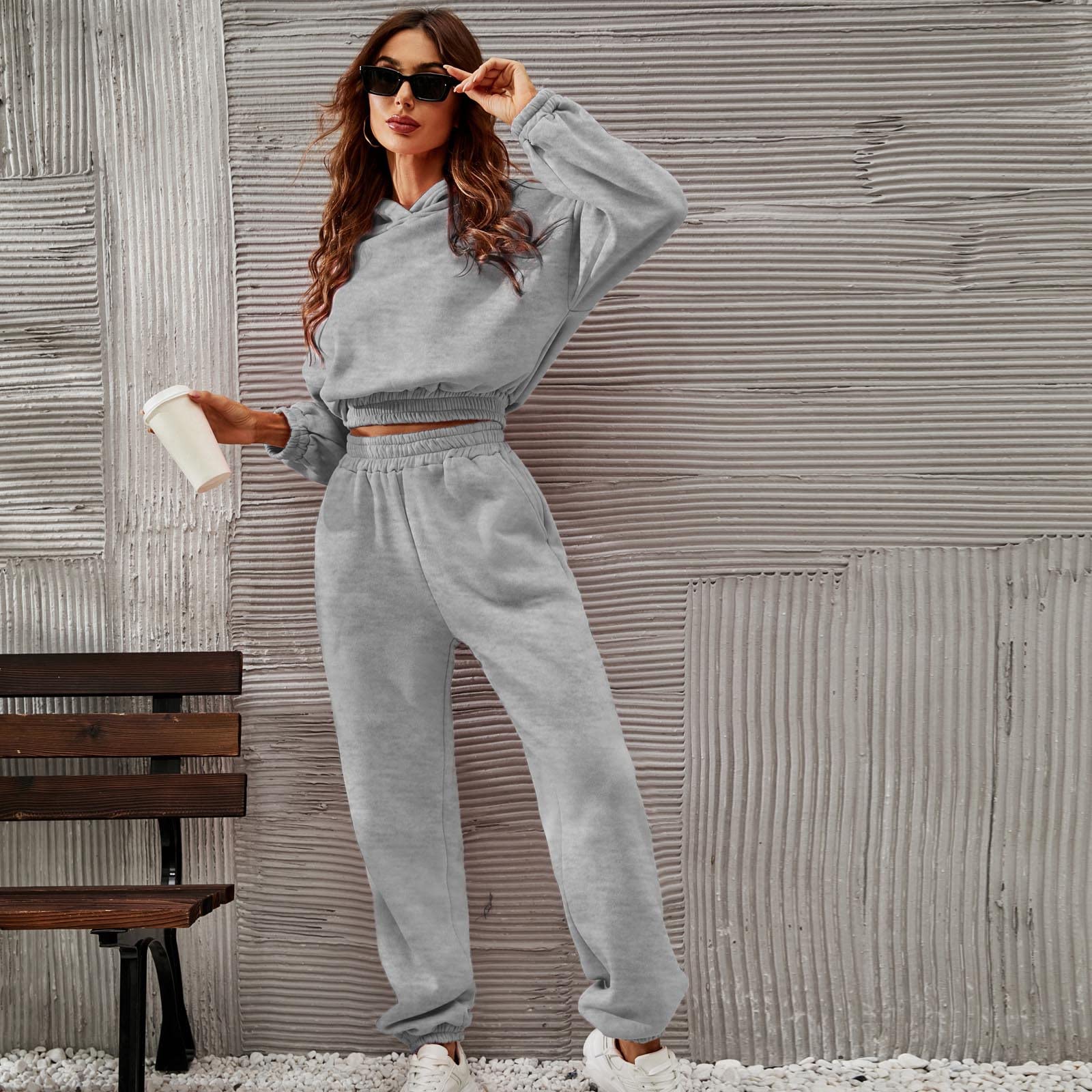 Women's Fashion 2 Piece Outfits Set Casual Sweatsuit Pullover Hoodie Jogger Pants Winter Warm Sport Workout Set