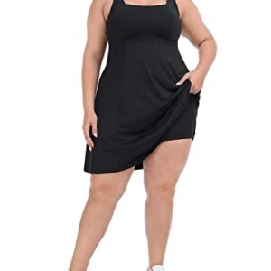 HDE Womens Plus Size Tennis Athletic Workout Dress with Built-in Shorts & Bra Black - 20