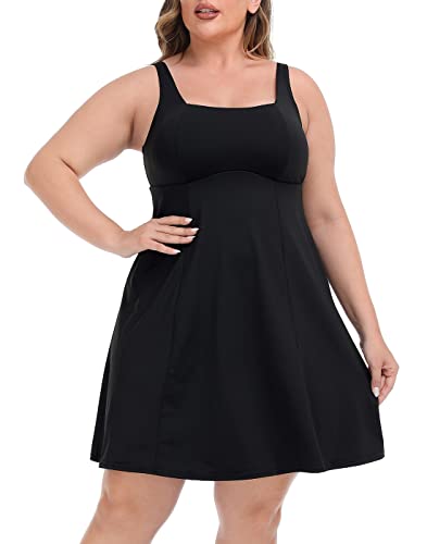 HDE Womens Plus Size Tennis Athletic Workout Dress with Built-in Shorts & Bra Black - 20