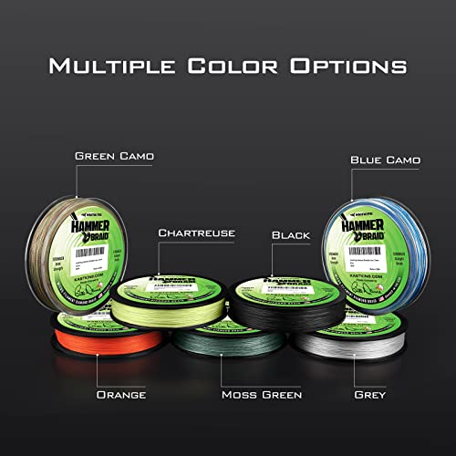 KastKing Hammer Braid Fishing Line, Moss Green, 4 Strand, 20LB, 150Yds