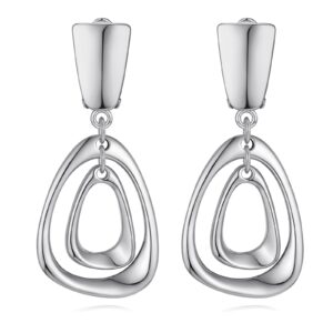 silver geometry drop clip on earrings for women clip earrings fashion earrings