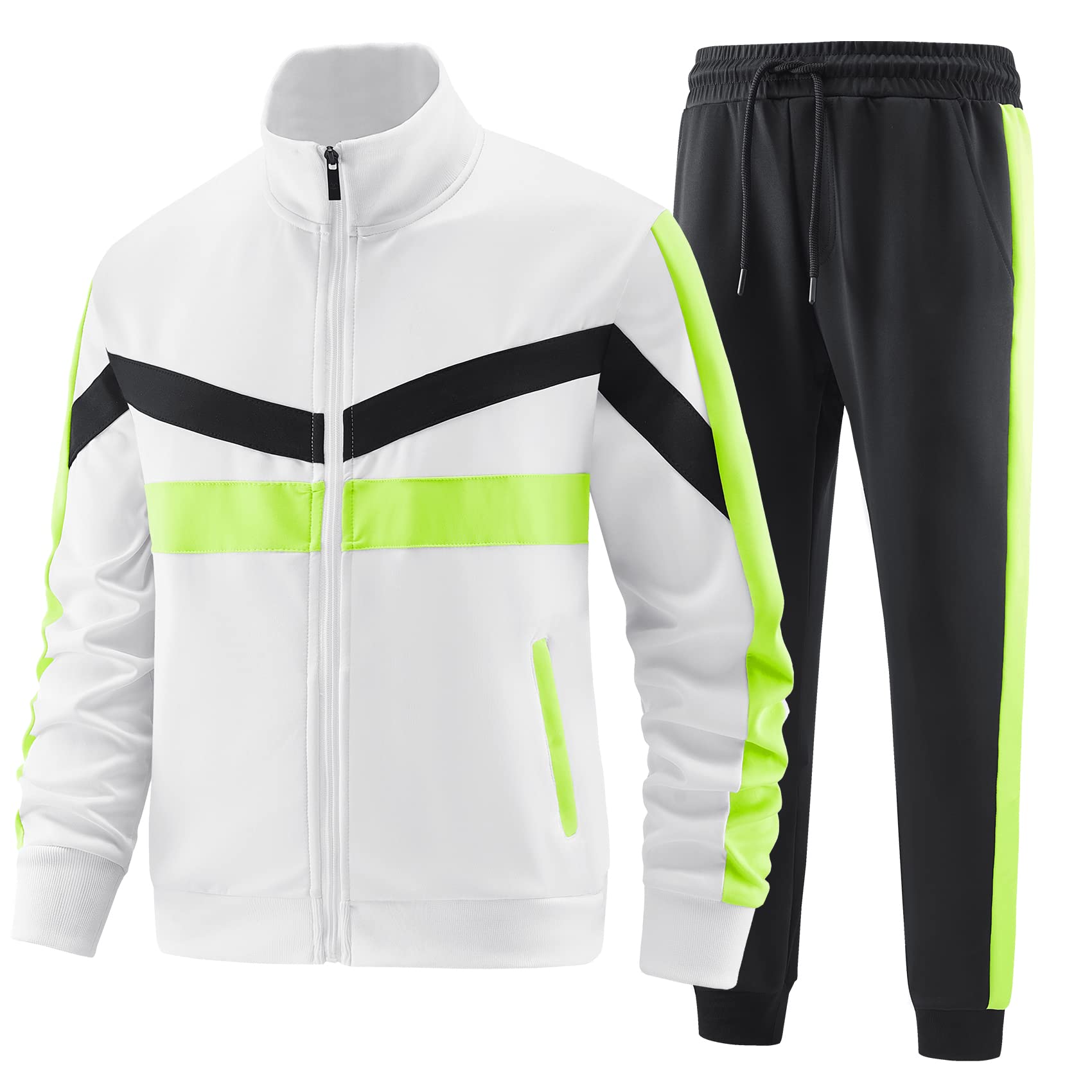 ANOTWENER Track Sweat Suits For Men Set Sweatsuits 2 Piece Sets Warm Up Tracksuit Jogging Suit Joggers Two Piece Outfits Jacket and Pants Sport Fashion Running Clothing White 248-XL