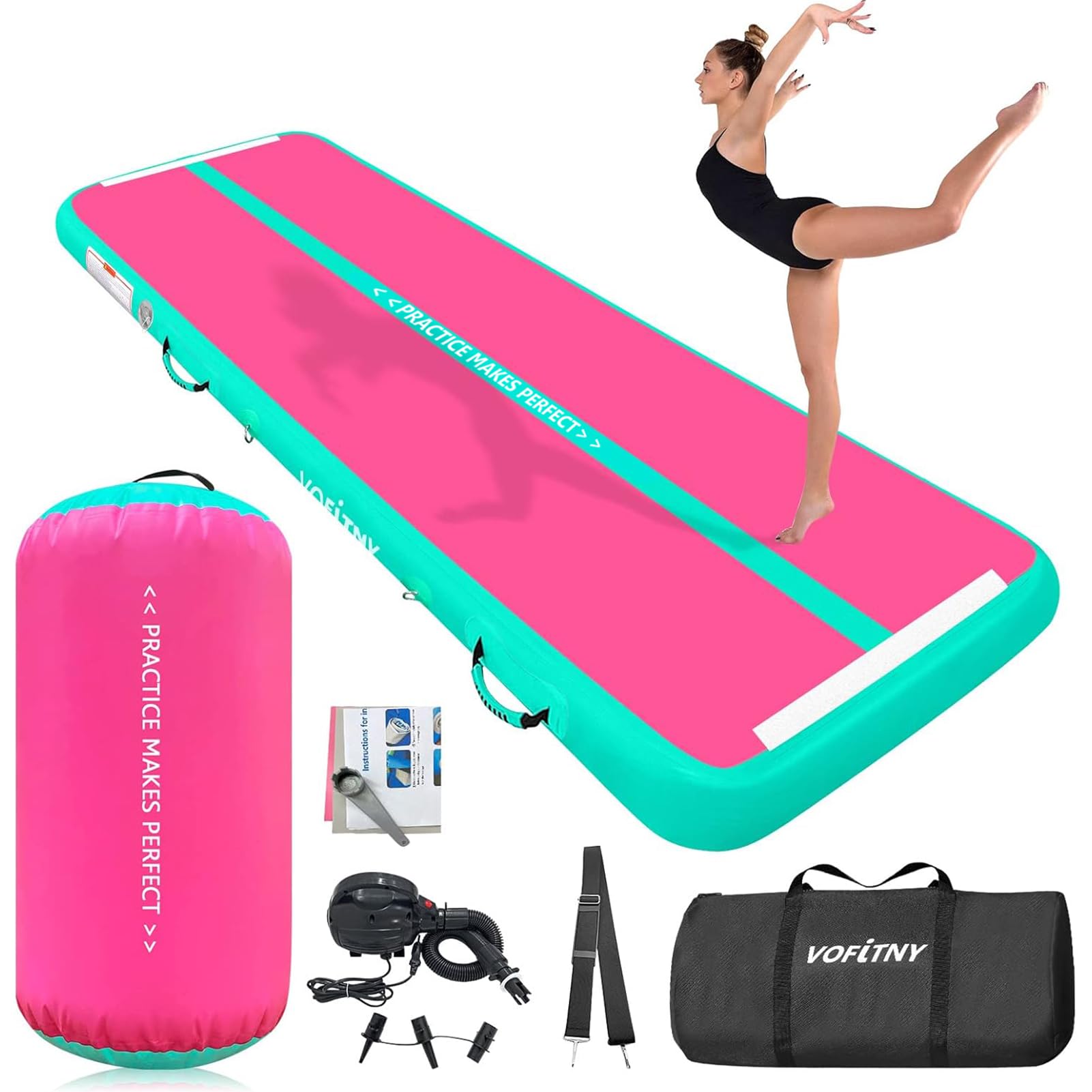 VOFiTNY All Purpose Gymnastics Mat 10ft Sturdy Inflatable Tumble Track with Air Roller for Home/Gym