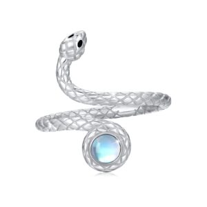 aoveao snake rings 925 sterling silver opening wrap adjustable size rainbow moonstone ring spoon serpent ring for snake lover goth cool dainty jewelry for women