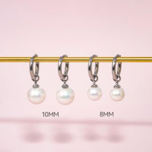 Limerencia Hypoallergenic Pure Titanium Post Lightweight Dangle Huggie Earrings for Women | Vertical Bar, Cross, Moon, Lightning | Dainty Earrings (10mm Pearl)