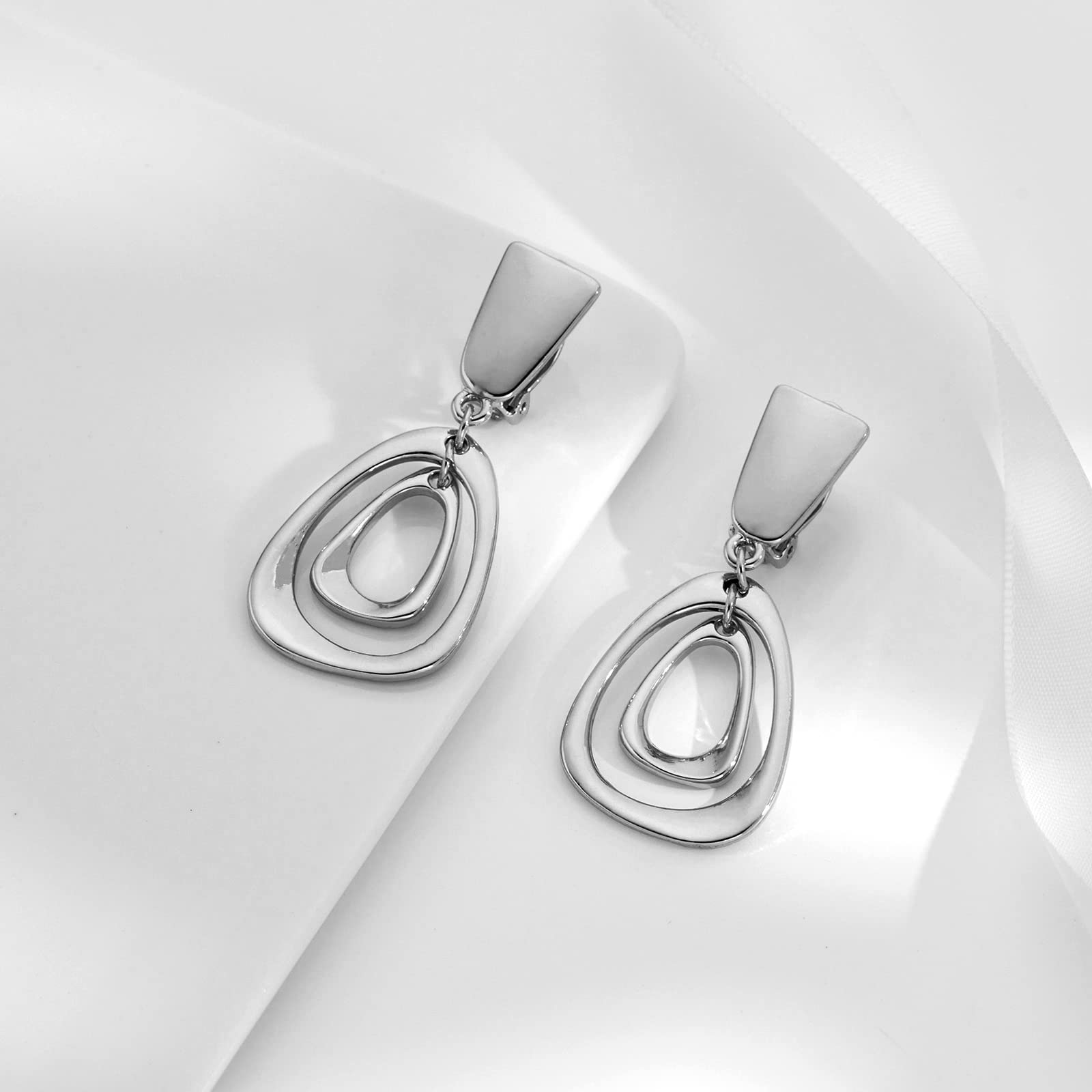 Silver Geometry Drop Clip On Earrings for Women Clip Earrings Fashion Earrings