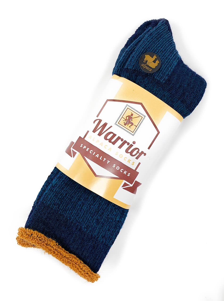 WARRIOR ALPACA SOCKS - Heavy-Duty Terry Lined Endurance Alpaca Socks (Lakeside Blue/Gold, Large)