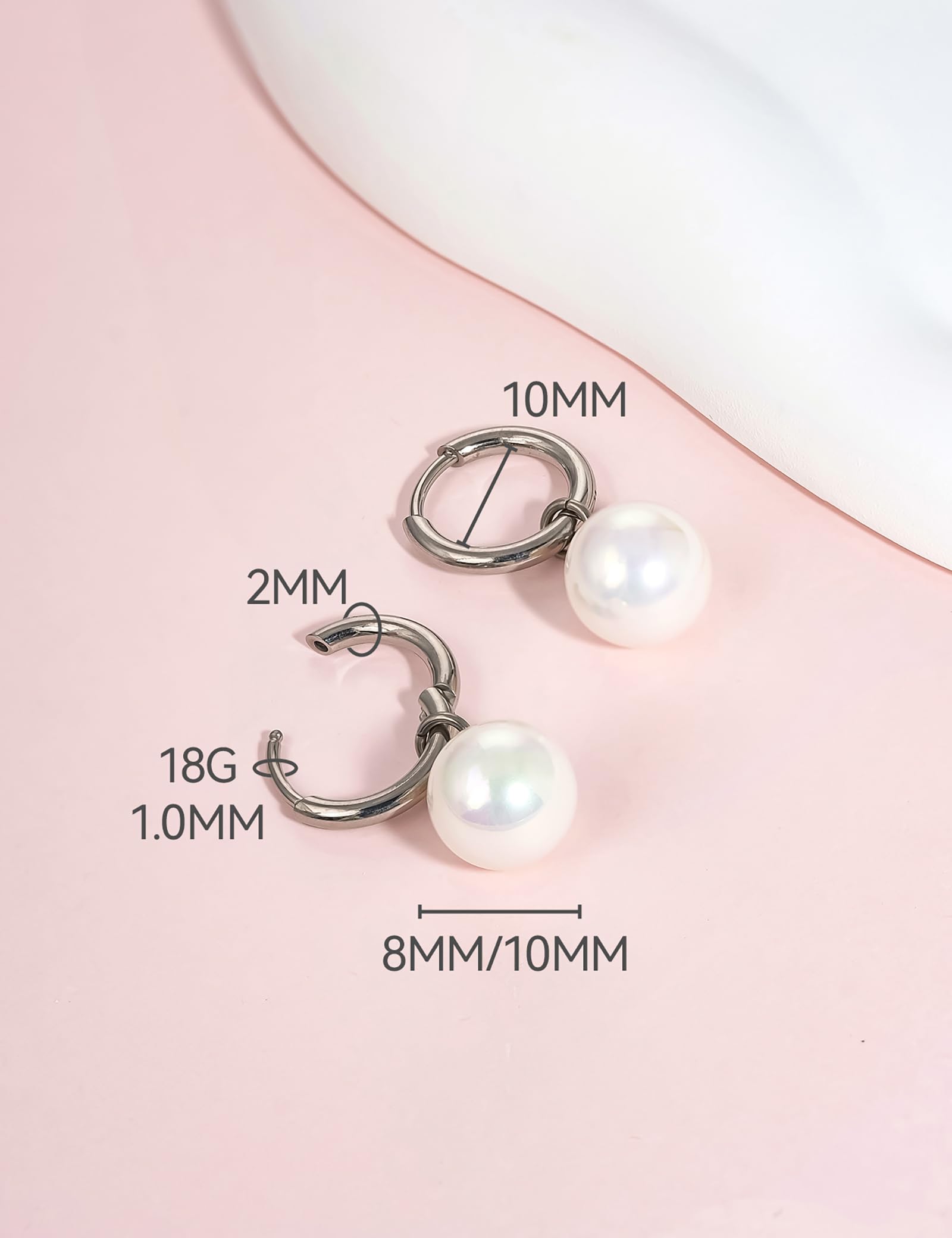 Limerencia Hypoallergenic Pure Titanium Post Lightweight Dangle Huggie Earrings for Women | Vertical Bar, Cross, Moon, Lightning | Dainty Earrings (10mm Pearl)