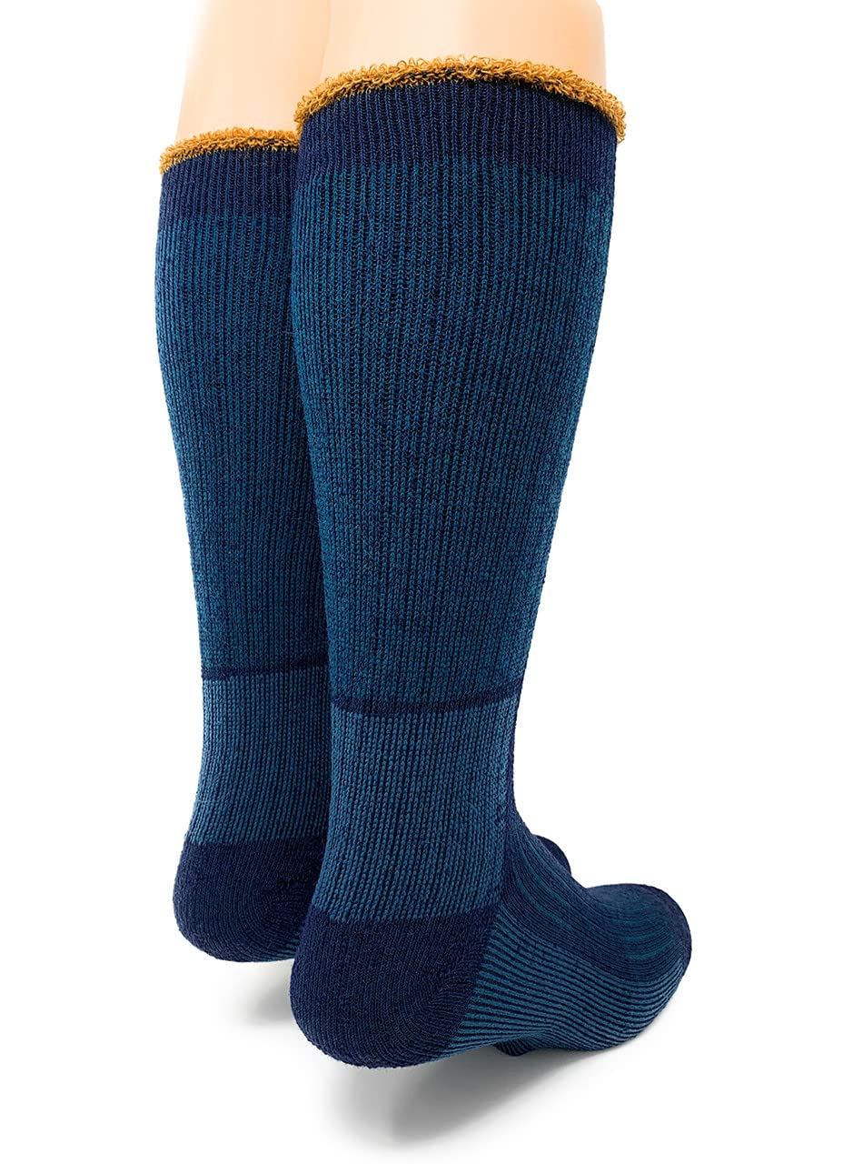 WARRIOR ALPACA SOCKS - Heavy-Duty Terry Lined Endurance Alpaca Socks (Lakeside Blue/Gold, Large)