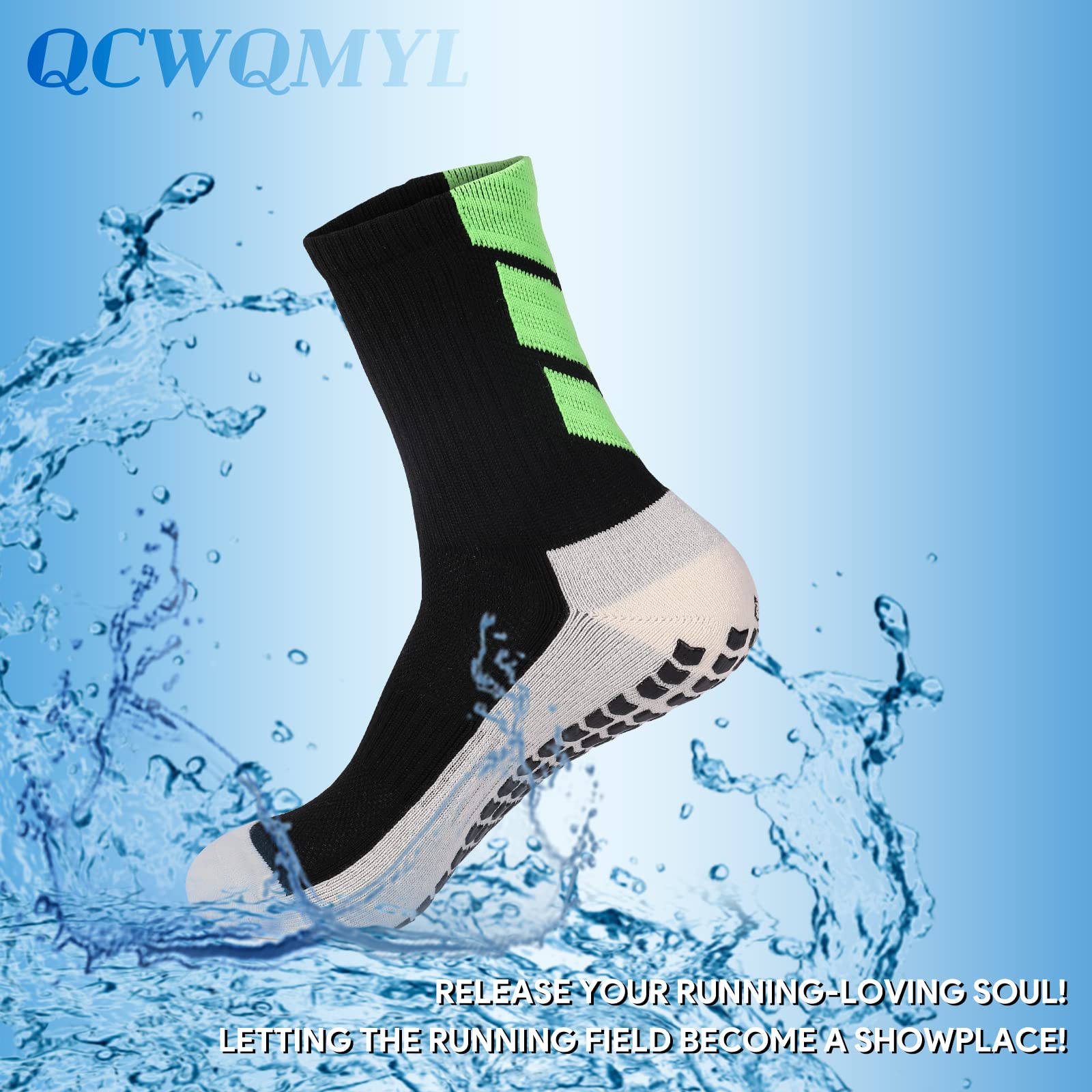 QCWQMYL Men Grip Socks Soccer Athletic Training Green Socks Gripper Soccer Socks Pilates Non-Slip Slipper Socks 1 Pairs