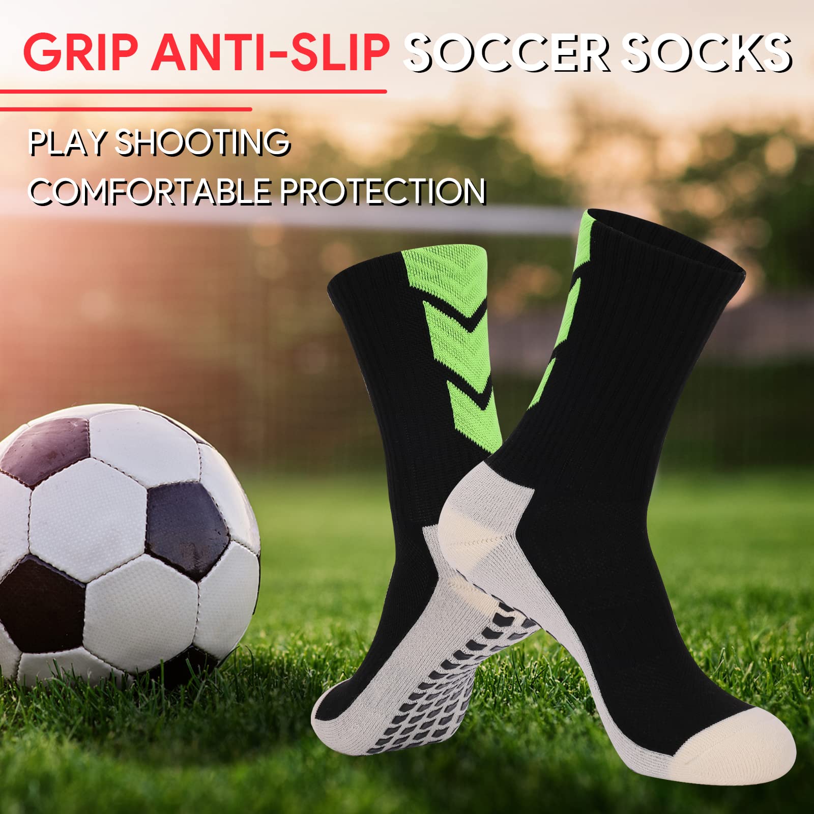 QCWQMYL Men Grip Socks Soccer Athletic Training Green Socks Gripper Soccer Socks Pilates Non-Slip Slipper Socks 1 Pairs