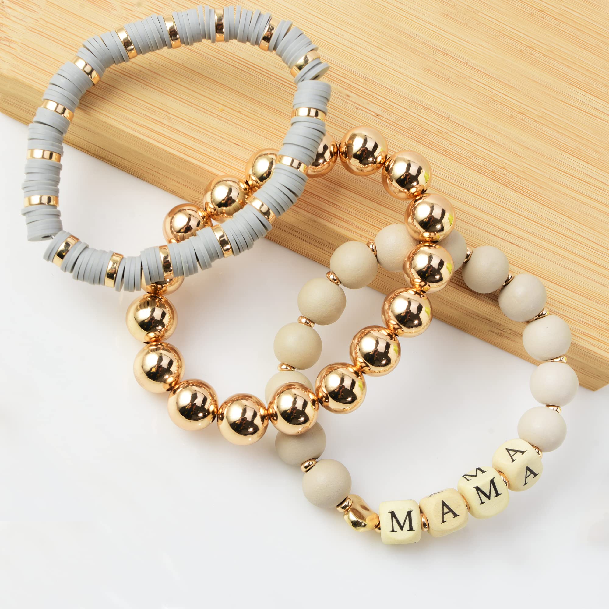 GOOJIDS Mama Bracelets For Women Stack Gold Layered Beaded Bracelet Jewelry Birthday Gifts for Mom From Daughter,son, New Mom Gifts for MAMA,Best Mom Gifts