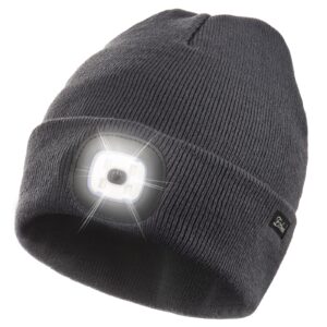 etsfmoa unisex beanie with the light gifts for men dad father usb rechargeable caps dark grey