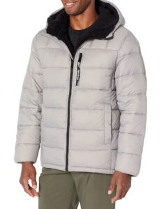 reebok men's sherpa lined heavy puffer jacket, steel grey, xx-large