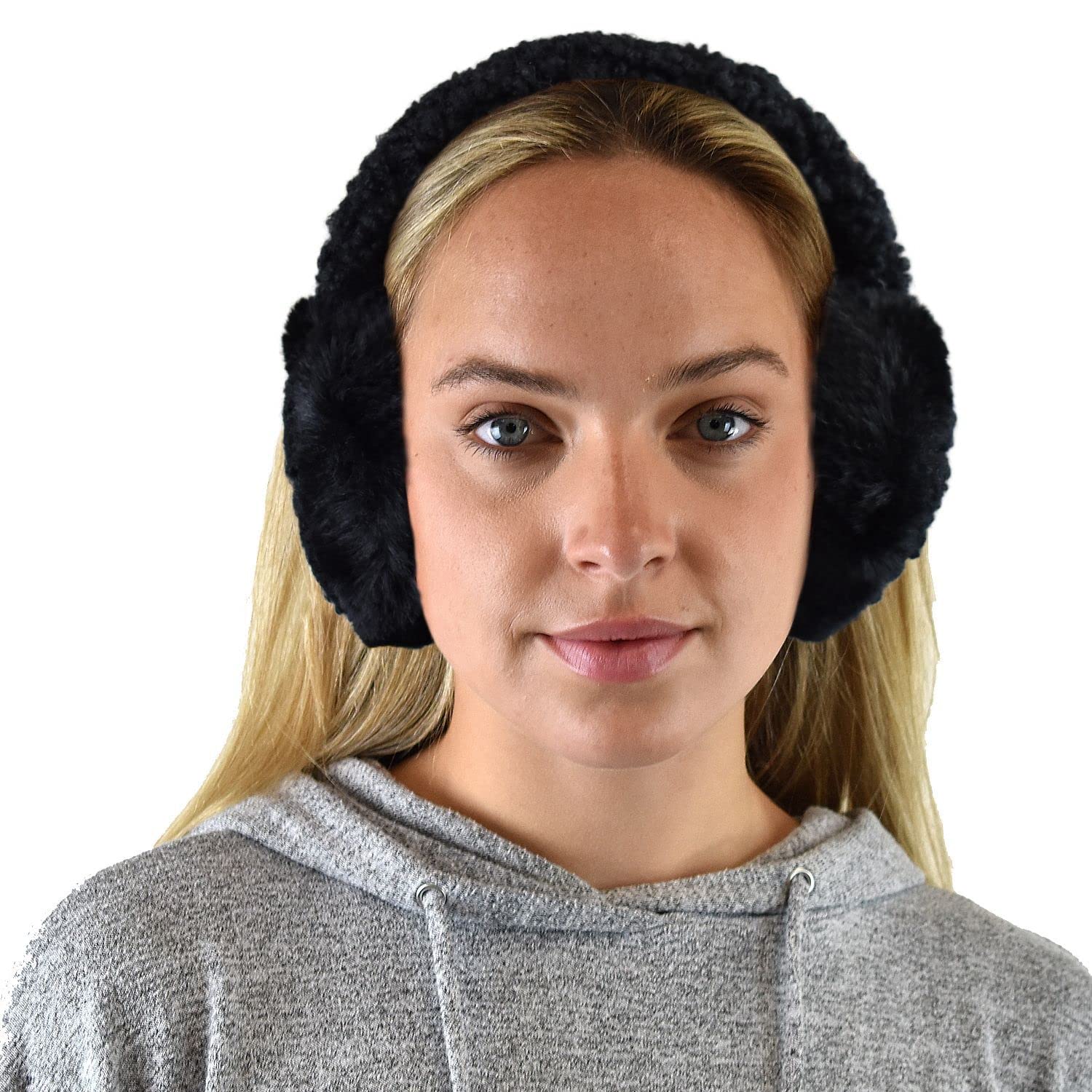 C.C Soft Winter Warm Adjustable Headband Ear Warmer Earmuffs, Sherpa Black