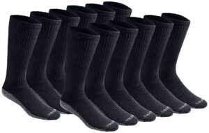 dickies mens multi-pack dri-tech moisture control boot-length socks, black (12 pairs), 6-12 us