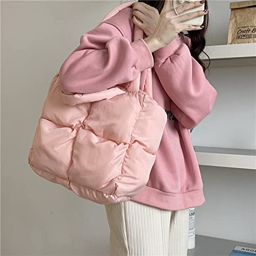 Puffer Tote Bag for Women Puffy Tote Bag Purse Soft Fluffy Padded Down Cotton Quilted Shoulder Bags Handbags (Pink,one size)