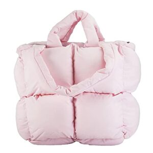 puffer tote bag for women puffy tote bag purse soft fluffy padded down cotton quilted shoulder bags handbags (pink,one size)