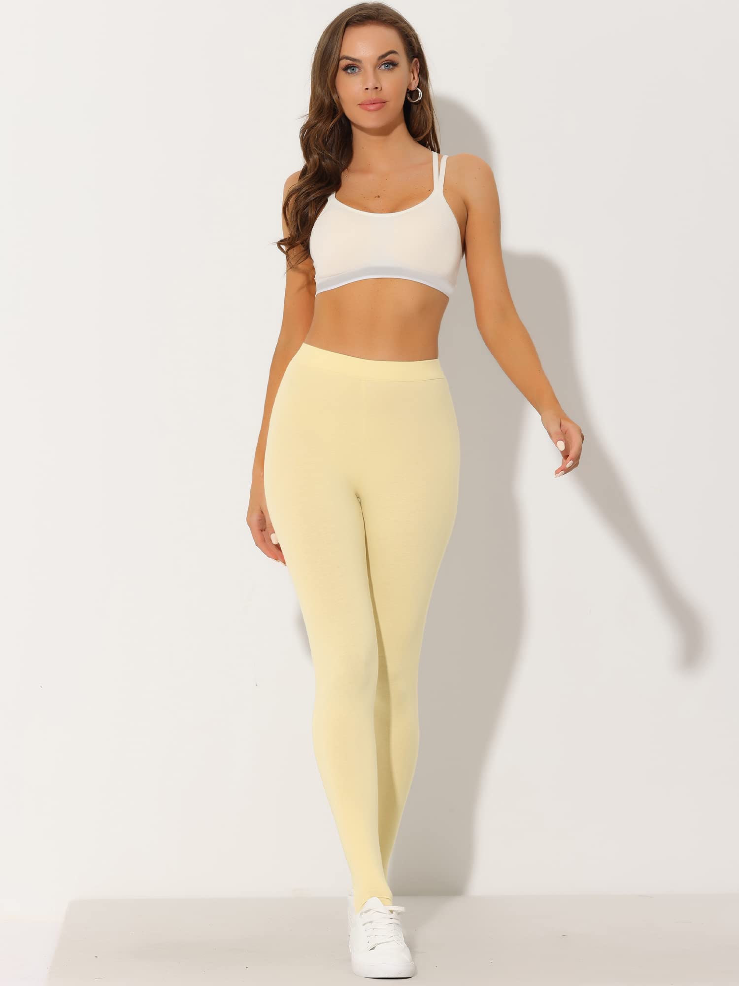 Allegra K Women's Leggings Solid Color Elastic Waistband Stirrup Pants X-Small Yellow