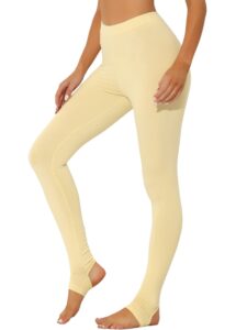 allegra k women's leggings solid color elastic waistband stirrup pants x-small yellow