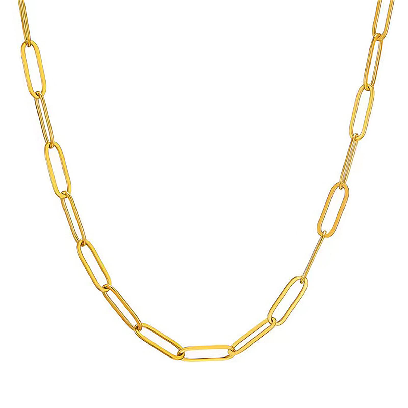 PICKBEAU 18K Gold Plated Paperclip Chain Necklace for Women 3.0MM Gold Chain Necklace, Chain Link Necklace for Men Women Unisex Multiple Length Size-18in