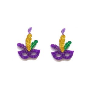 colorful mardi gras resin acrylic earrings dainty lobster hat mouth feather mask shape mardi gras theme earrings for women jewelry(d)