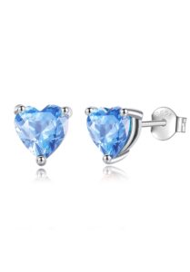 vito 925 sterling silver birthstone march stud earrings for women, cubic zirconia hypoallergenic heart aquamarine ear studs jewelry gift for sister daughter on birthday