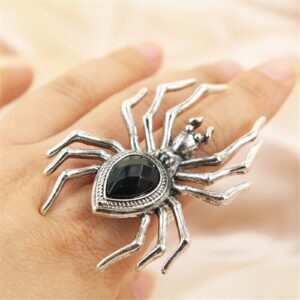 Caiyao Punk Stacking Spider Knuckle Ring for Women Men Gothic Beaded Open Adjustable Insect Animal Statement Finger Ring Exaggrated Rock Party Bar Halloween Jewelry Gift-B Style-2