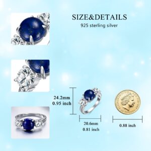 BETHZA Lapis Ring Sterling Silver For Women Natural Blue Lapis Lazuli Ring Size 8 Blue Stone Ring September Birthstone Rings Blue Gemstone Rings For Teen Girls